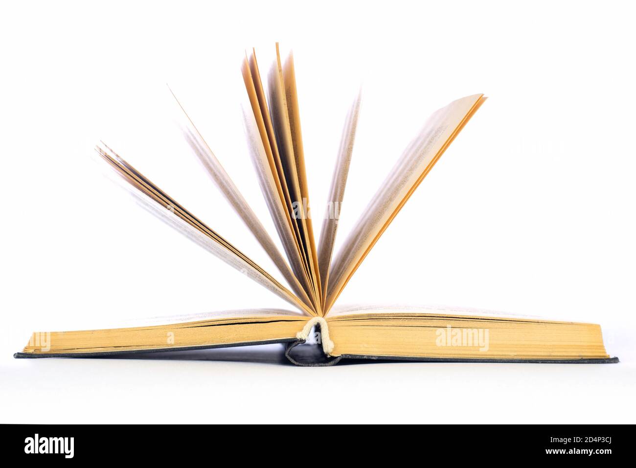 open book with yellowed sheets on a white background side view Stock ...