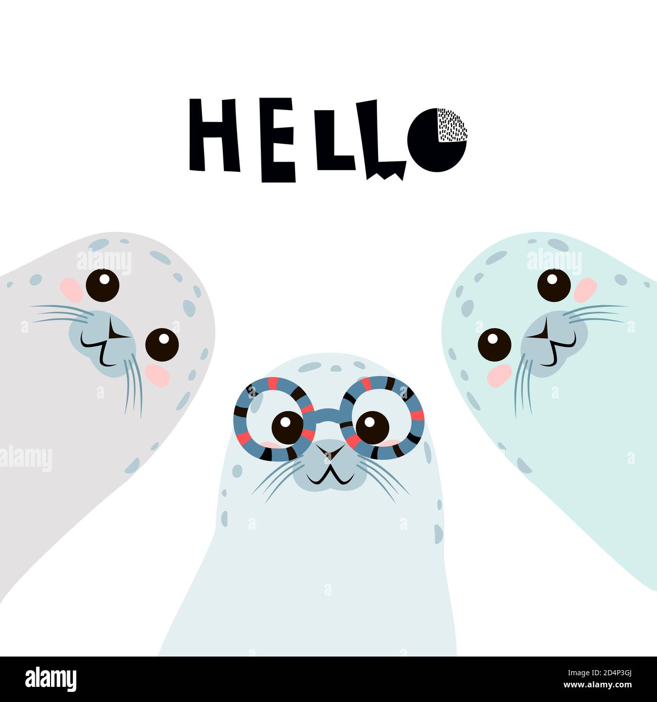 Cute cartoon seals with lettering . Childish print for nursery, kids ...
