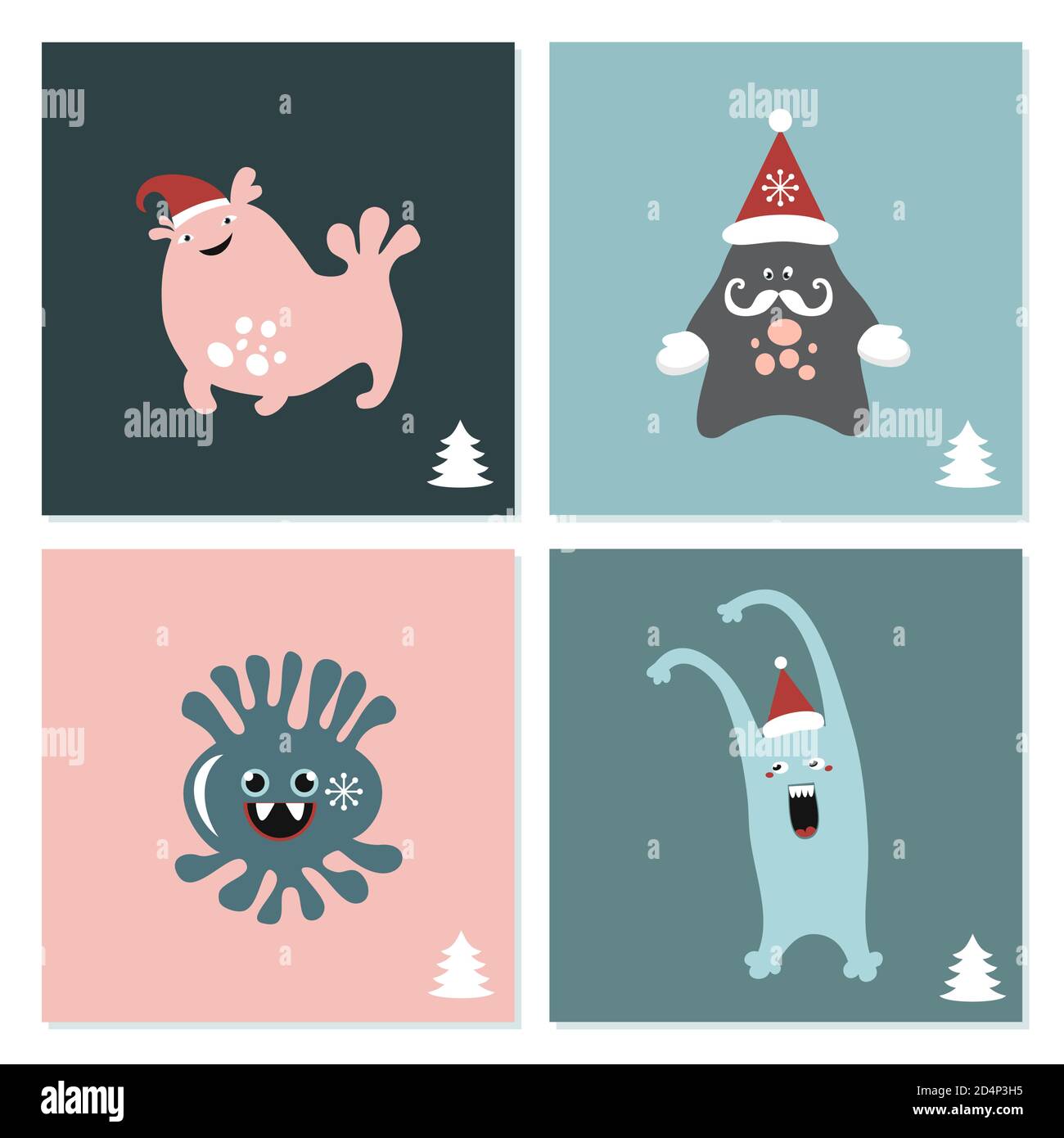 Cute winter holidays monsters set. Funny fantasy creatures Stock Vector ...
