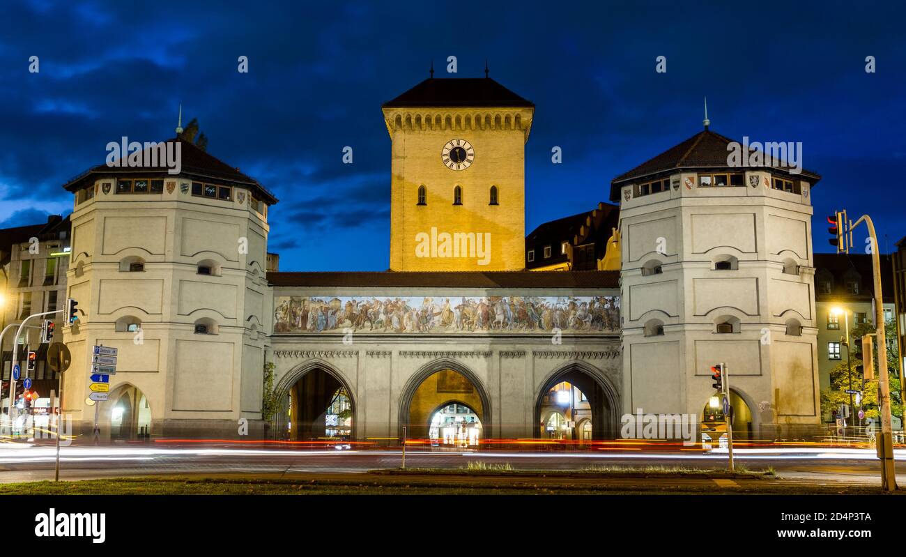 Isartor, Isar-Gate in Munich, Germany by night Stock Photo - Alamy