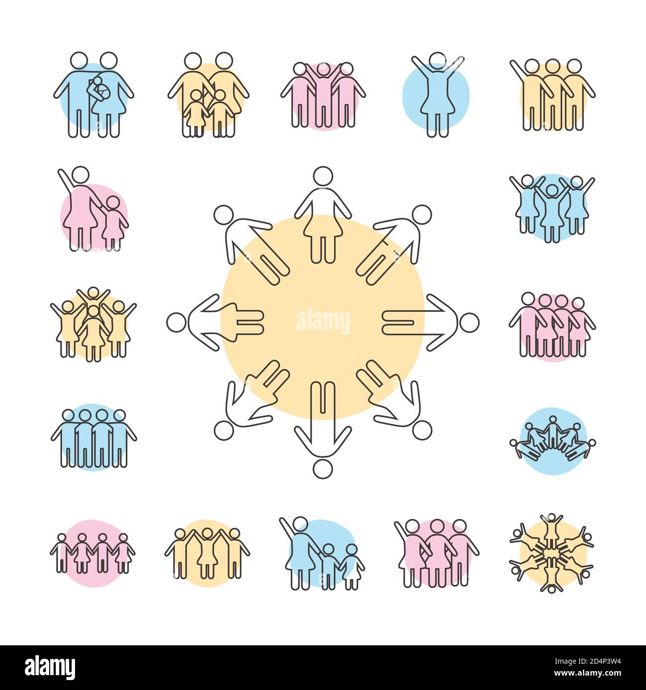 bundle of community and family figures in white background line style ...