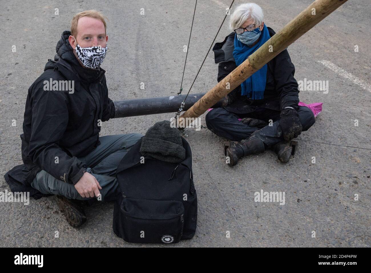 West Hyde, UK. 9th September, 2020. Anti-HS2 activists use a lock-on ...