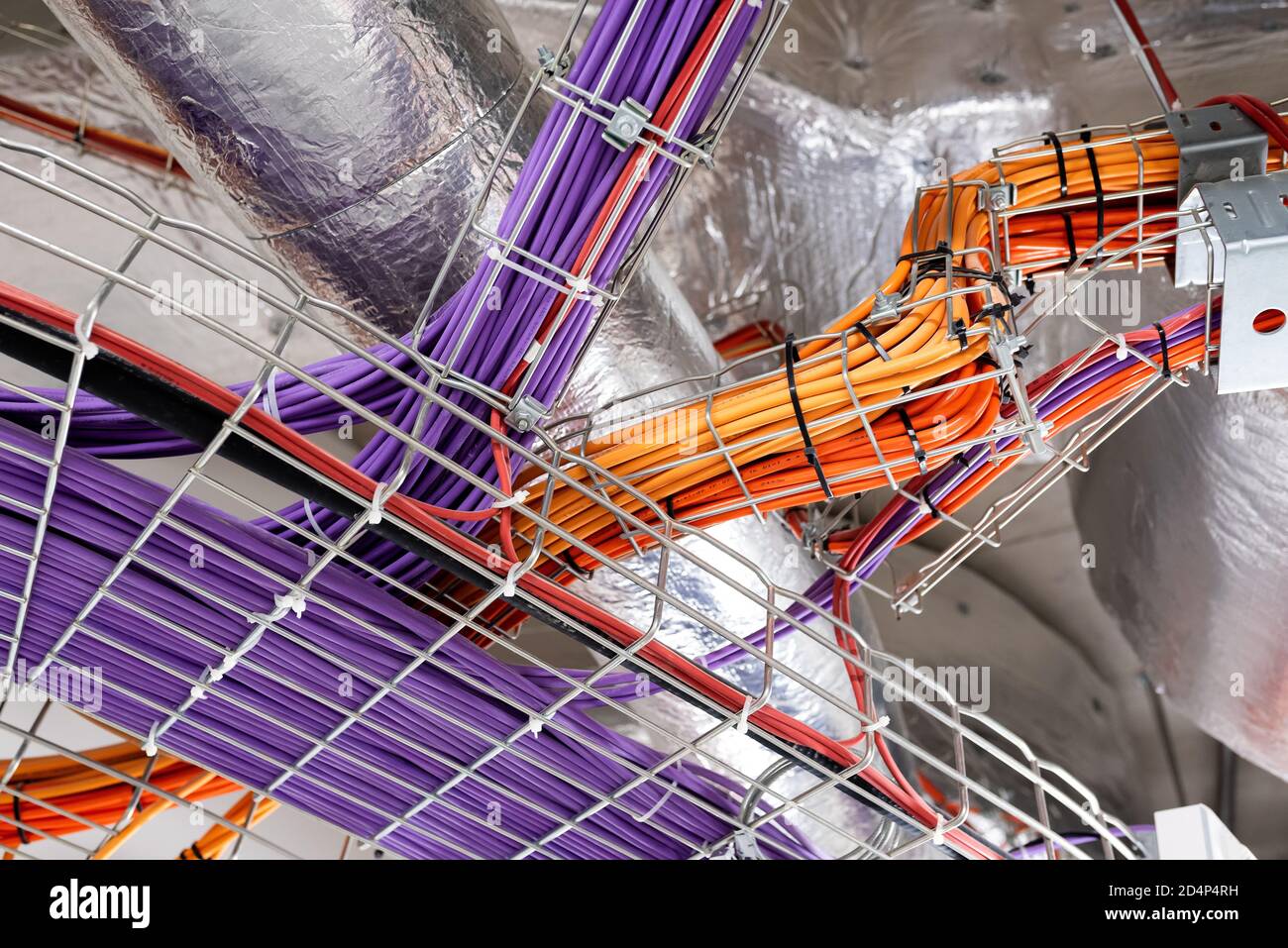 Electrical conduits system and metal pipeline installed on building ...