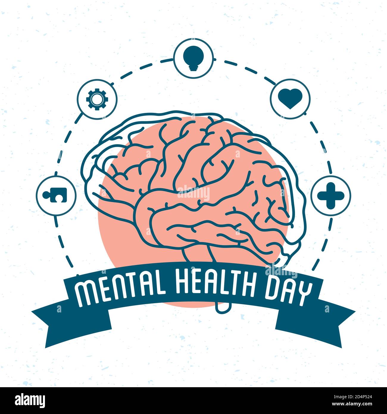 Mental Health Day lettering with brain human and set icons vector ...