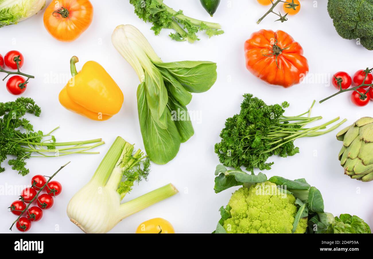 Vegetables background on white Stock Photo - Alamy
