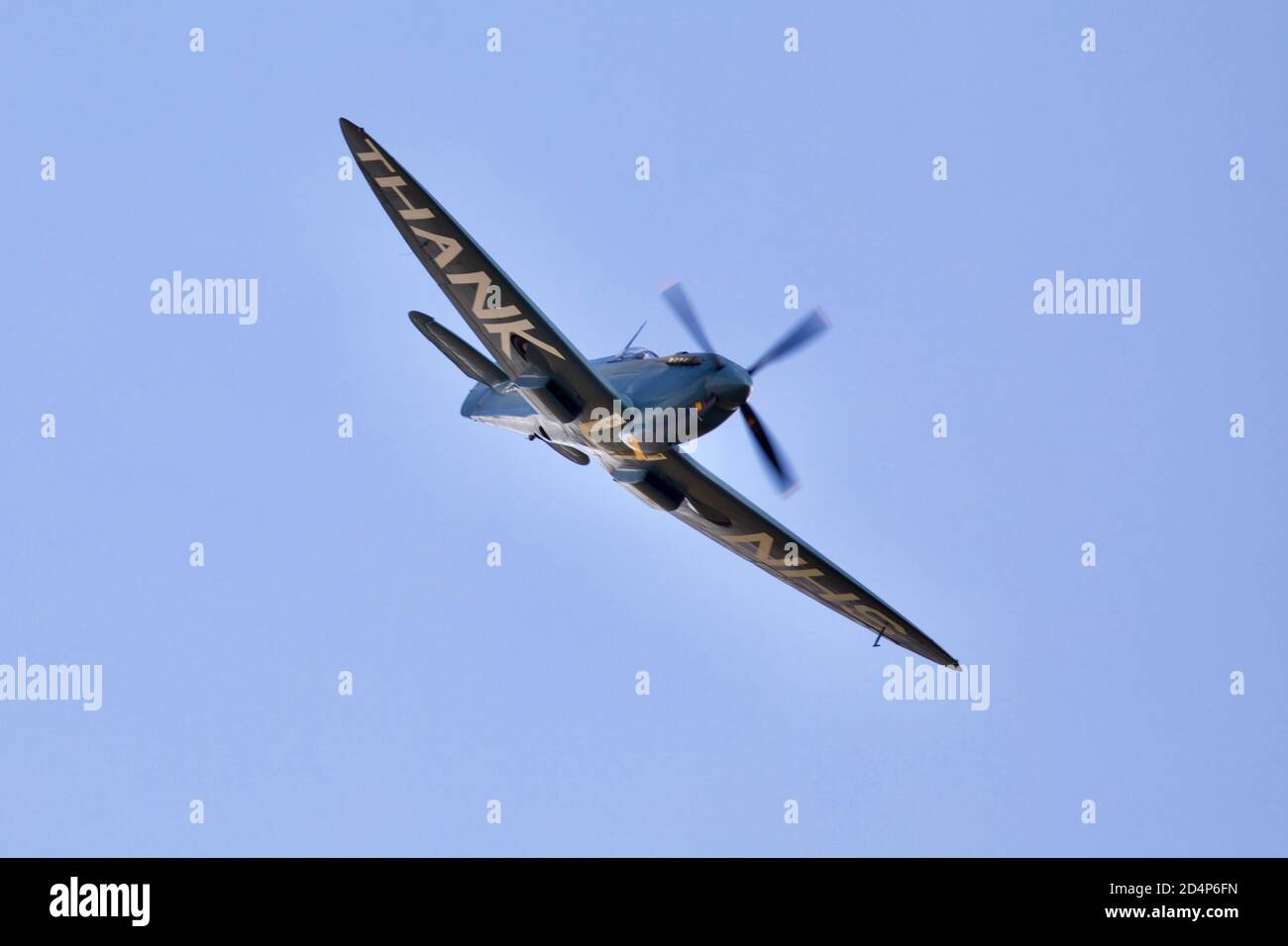 Supermarine Spitfire PL983 (G-PRXI) with 'Thank U NHS' painted on the ...