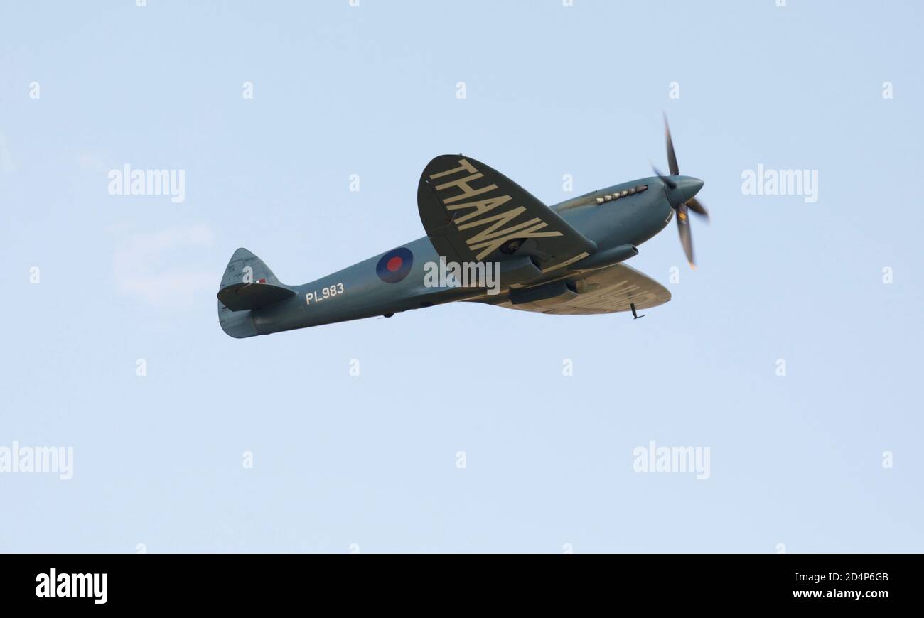 Supermarine Spitfire PL983 (G-PRXI) with 'Thank U NHS' painted on the ...