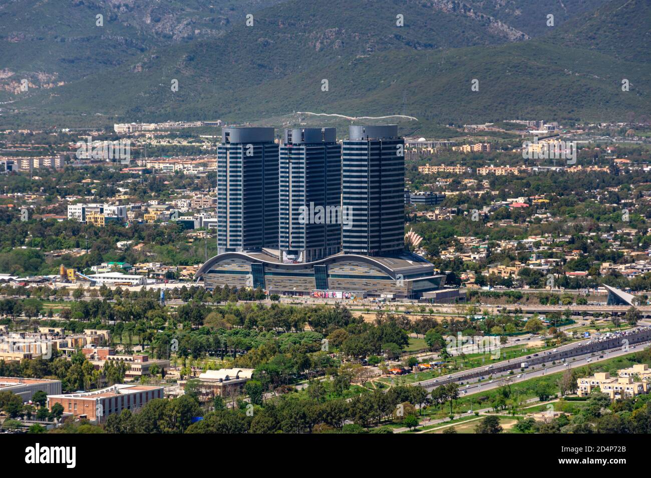 an aerial view of faisal mosque and monuments in Islamabad , the ...