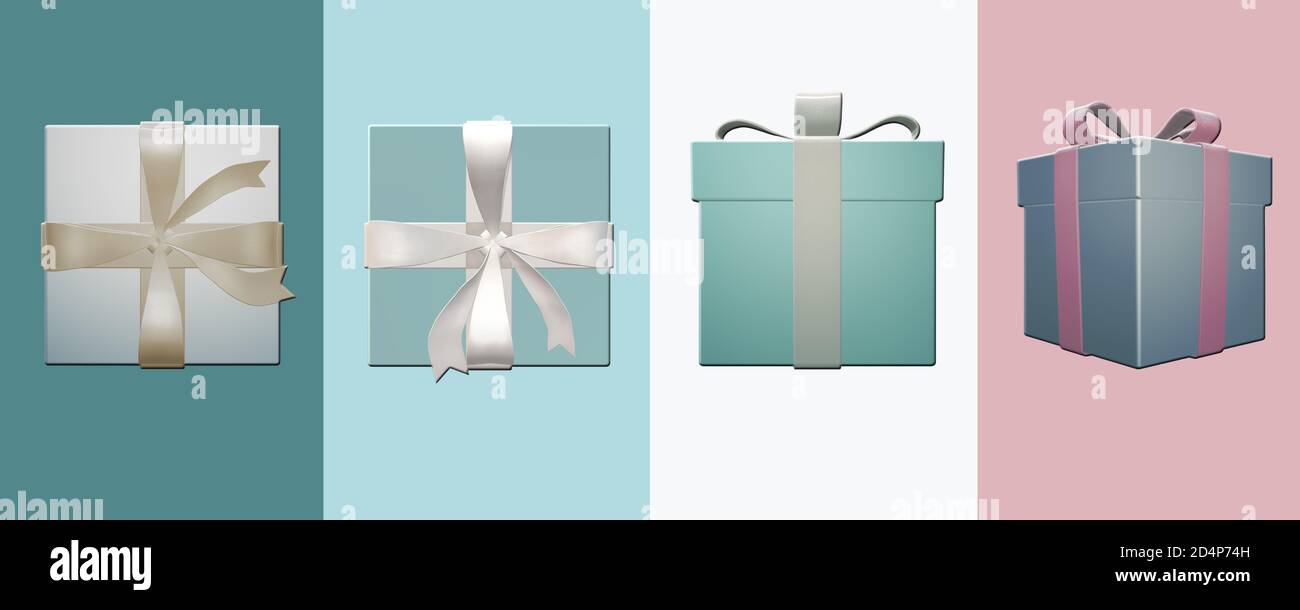Set of coloured Christmas realistic gift boxes with ribbon and bow. 3D ...
