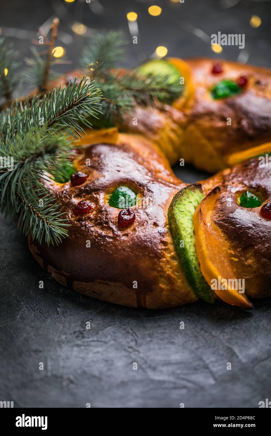 Rosca de reyes, spanish three kings cake eaten on epiphany day, on a ...