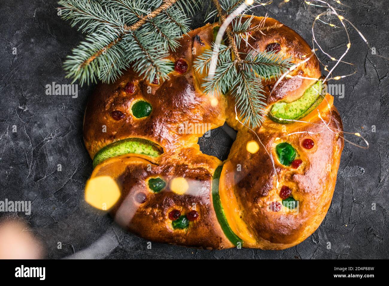 Rosca de reyes, spanish three kings cake eaten on epiphany day, on a ...