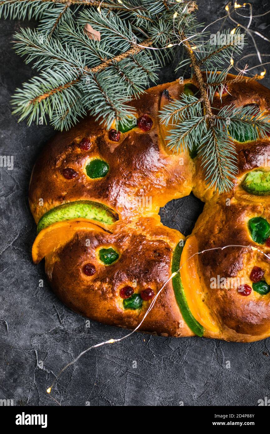 Rosca de reyes, spanish three kings cake eaten on epiphany day, on a ...