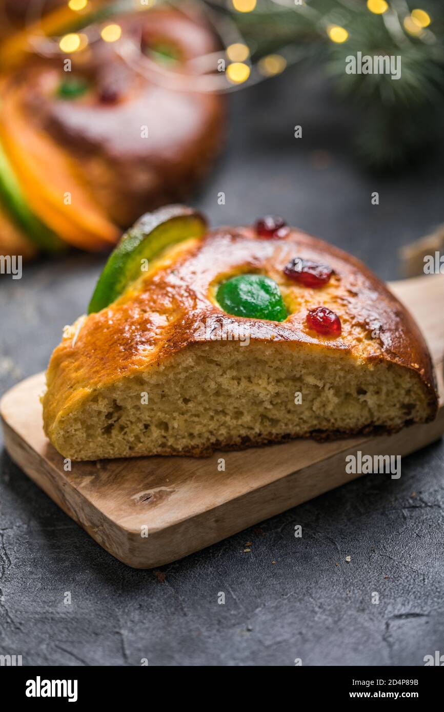 Rosca de reyes, spanish three kings cake eaten on epiphany day, on a ...