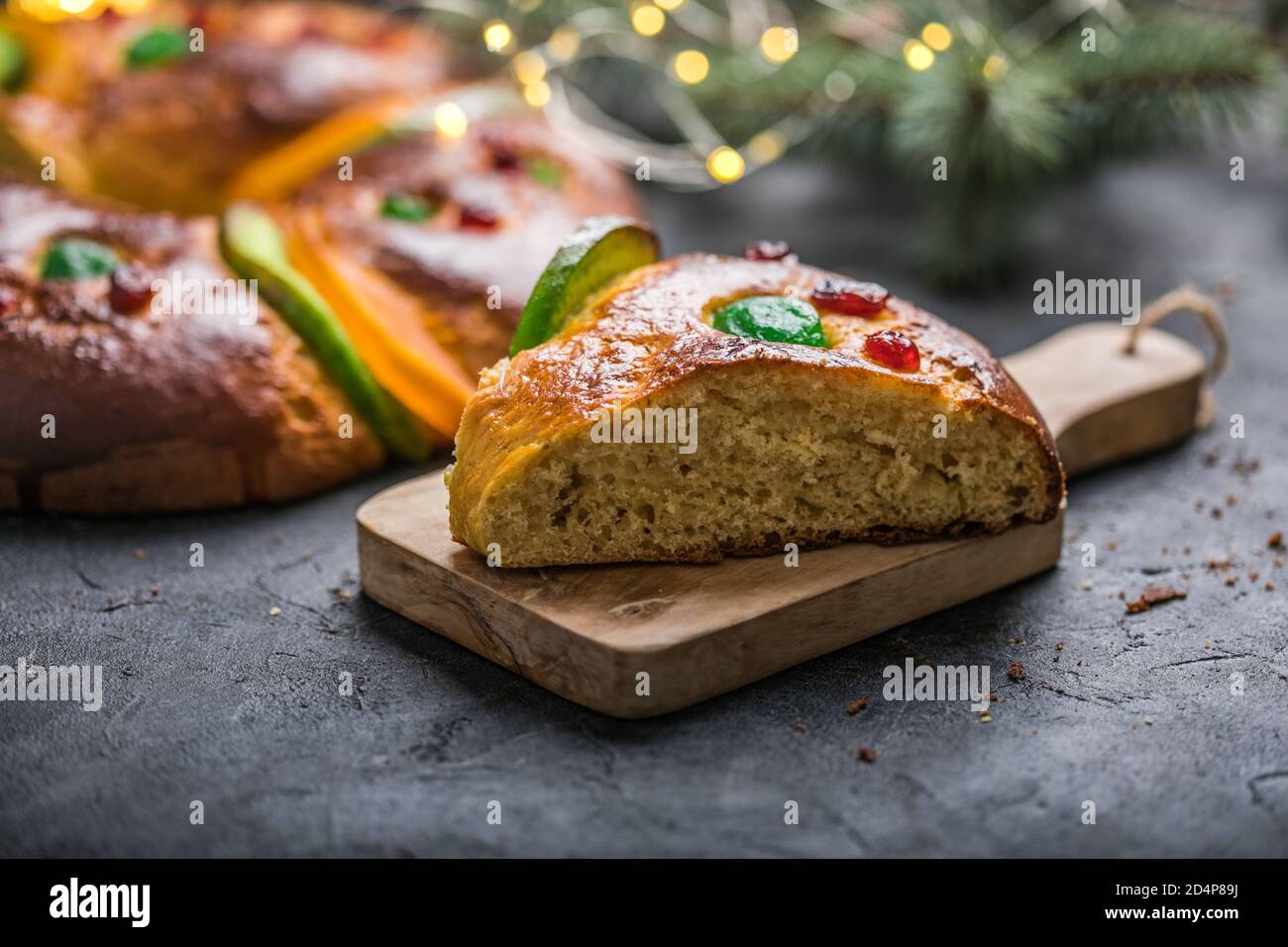 Rosca de reyes, spanish three kings cake eaten on epiphany day, on a ...