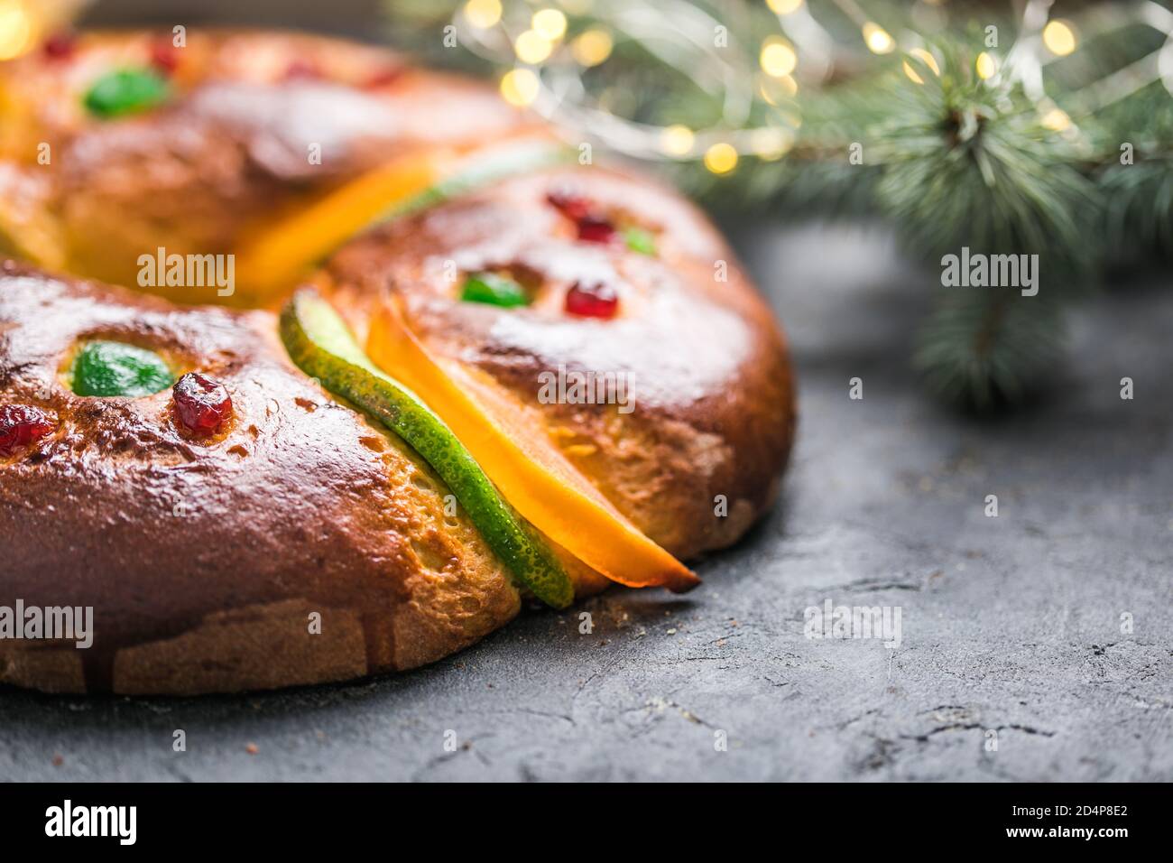 Rosca de reyes, spanish three kings cake eaten on epiphany day, on a ...