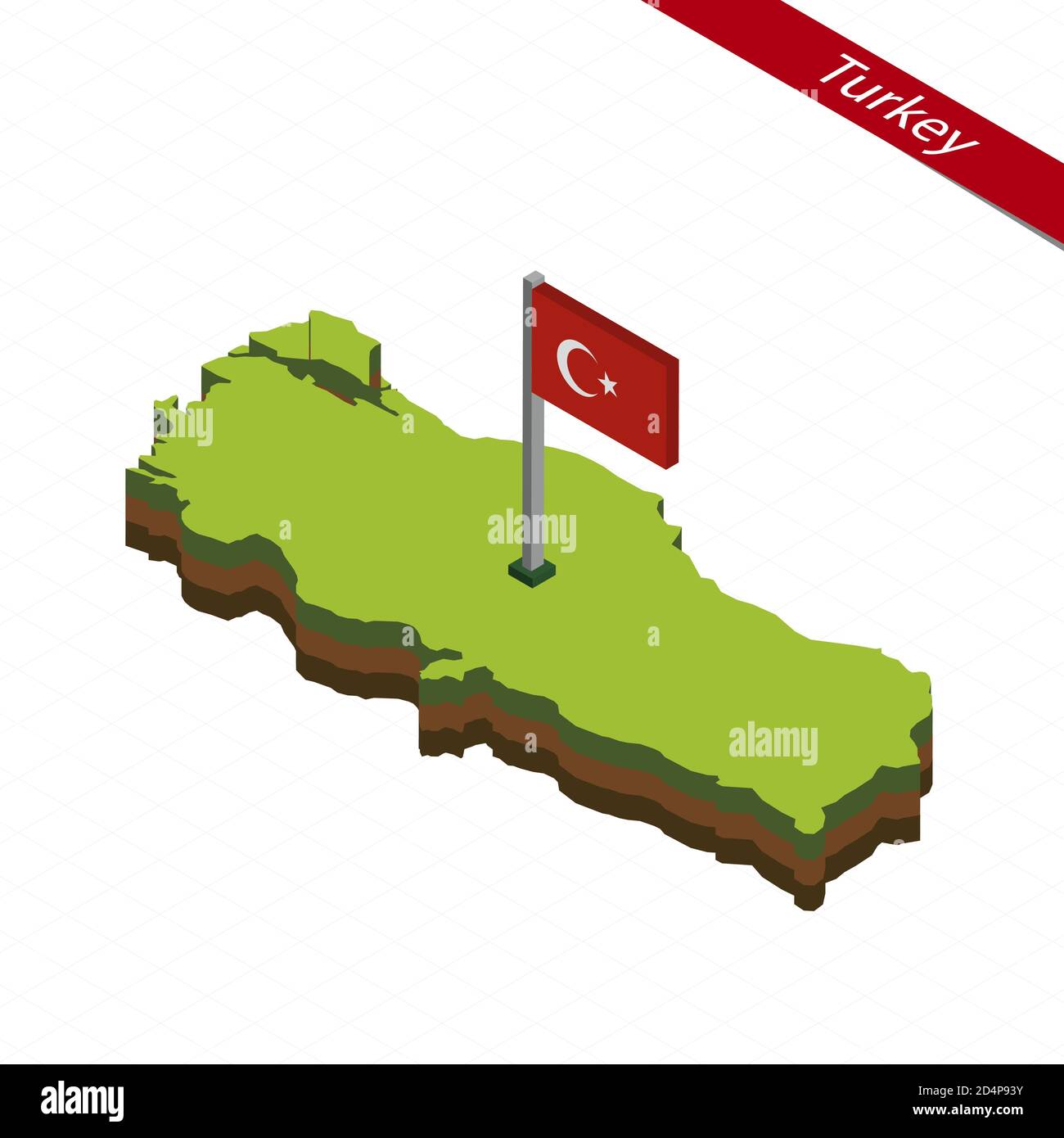Isometric map and flag of Turkey. 3D isometric shape of Turkey. Vector ...