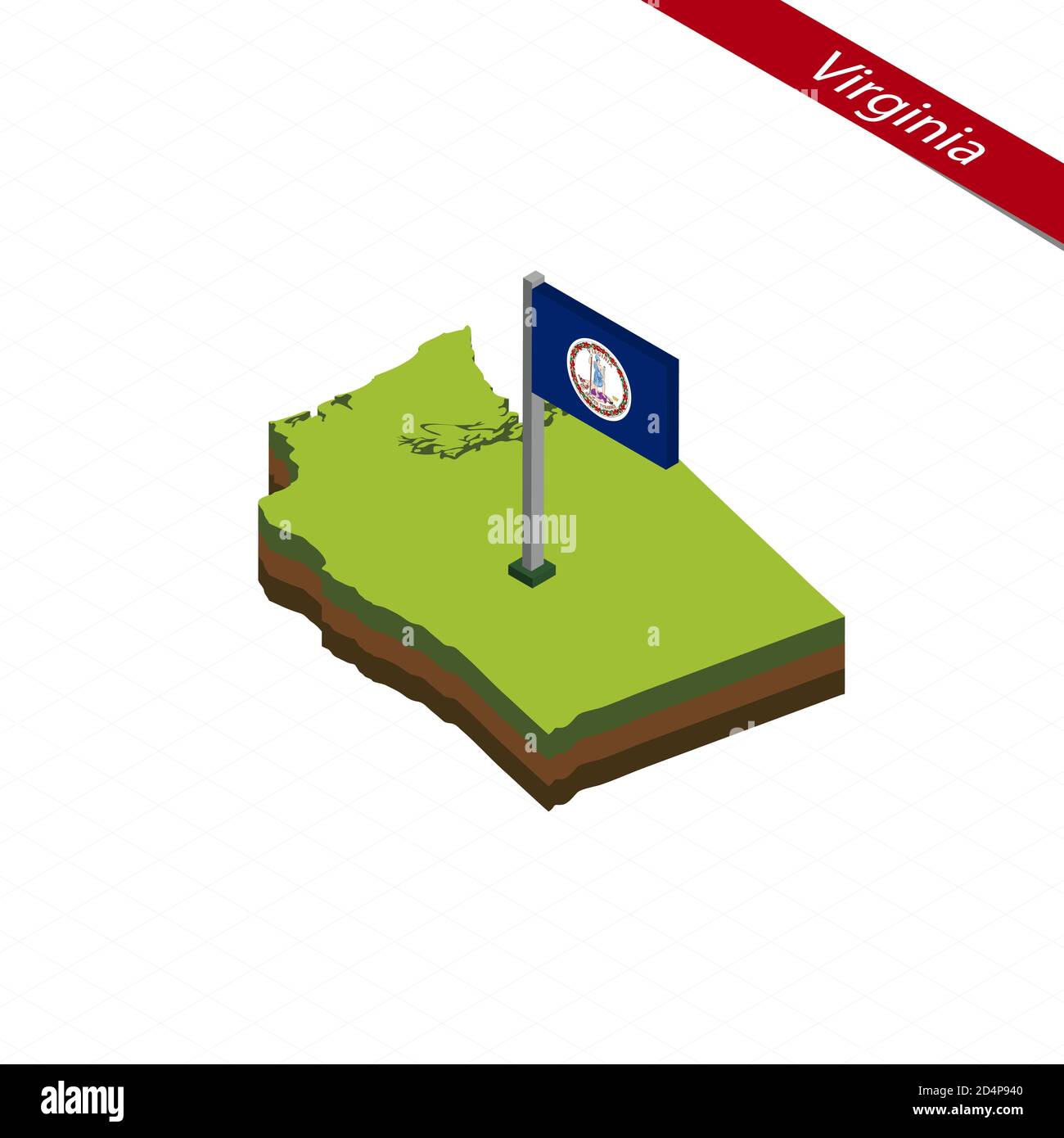 Isometric map and flag of Virginia. 3D isometric shape of Virginia ...