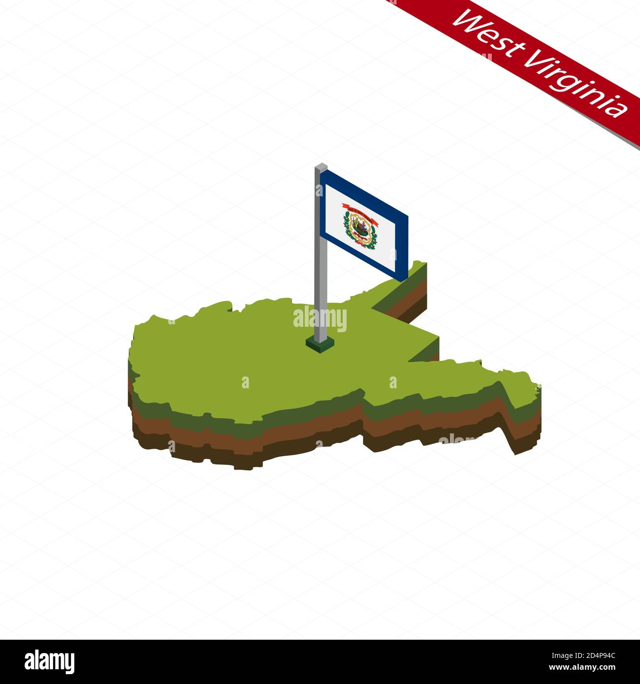Isometric map and flag of West Virginia. 3D isometric shape of West ...