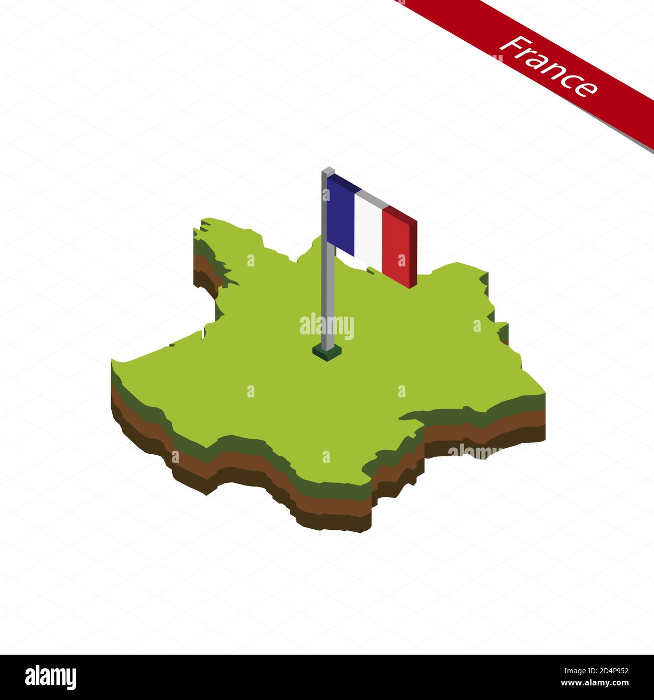 Isometric map and flag of France. 3D isometric shape of France. Vector ...