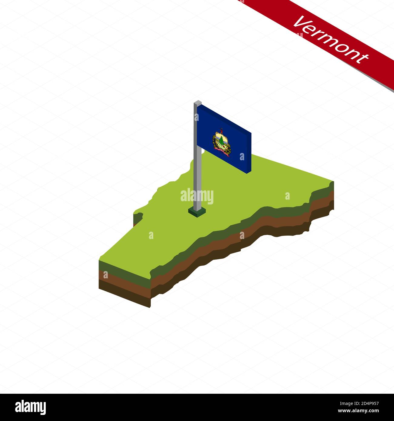 Isometric map and flag of Vermont. 3D isometric shape of Vermont State ...