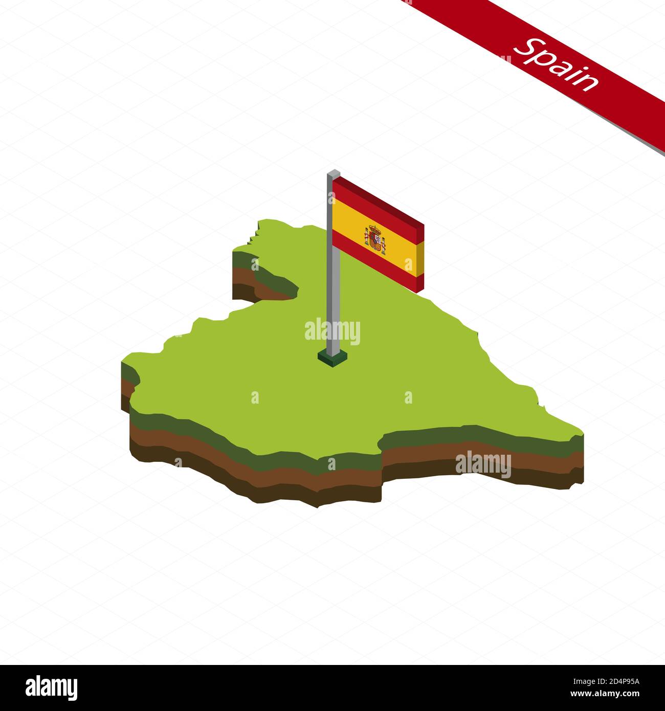 Isometric map and flag of Spain. 3D isometric shape of Spain. Vector ...
