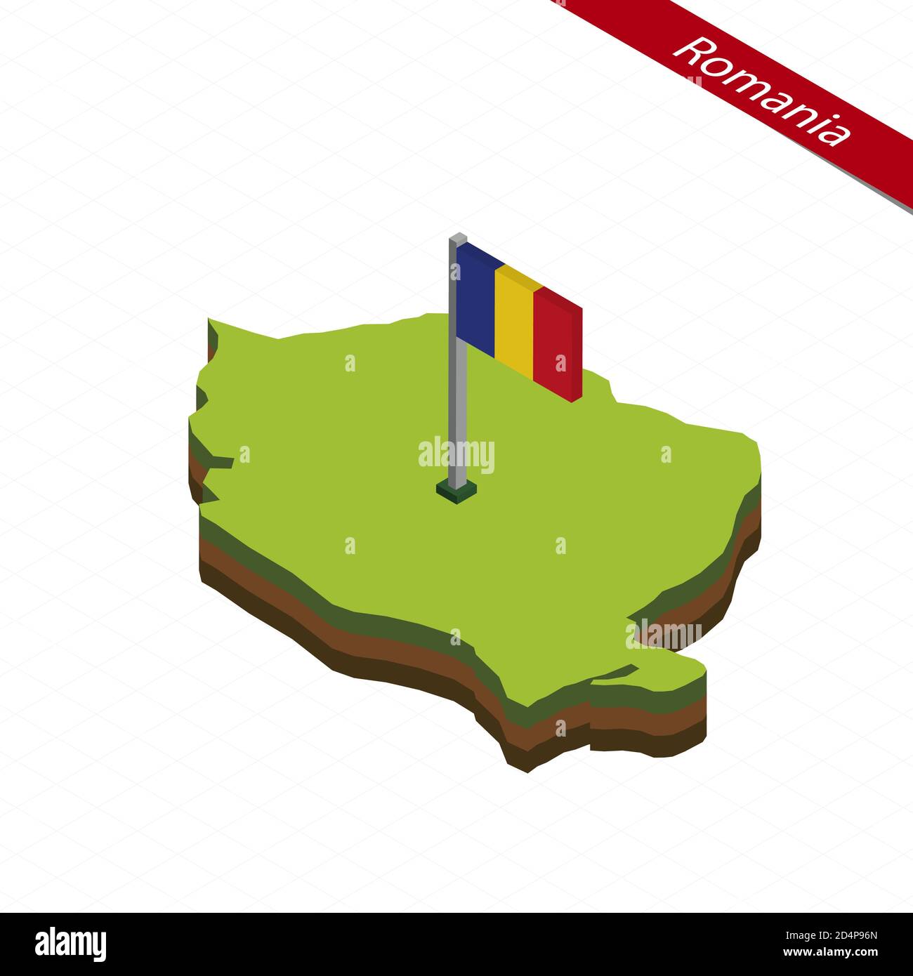 Isometric map and flag of Romania. 3D isometric shape of Romania ...
