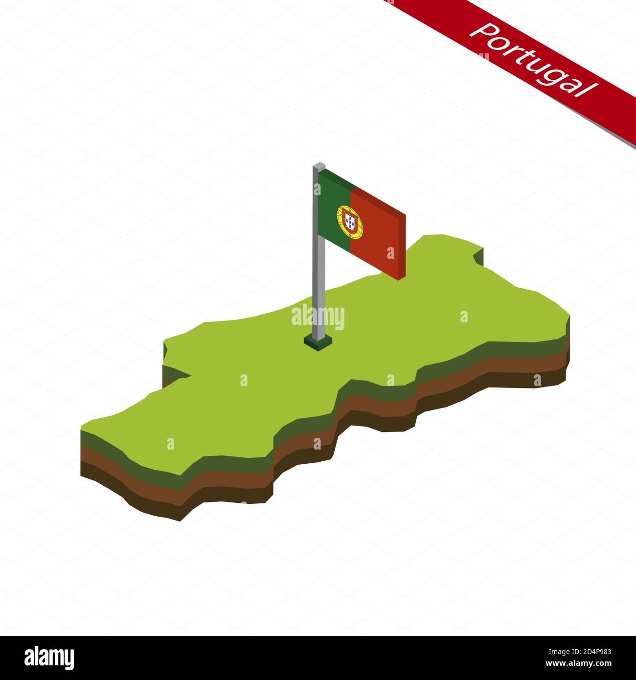 Isometric map and flag of Portugal. 3D isometric shape of Portugal ...