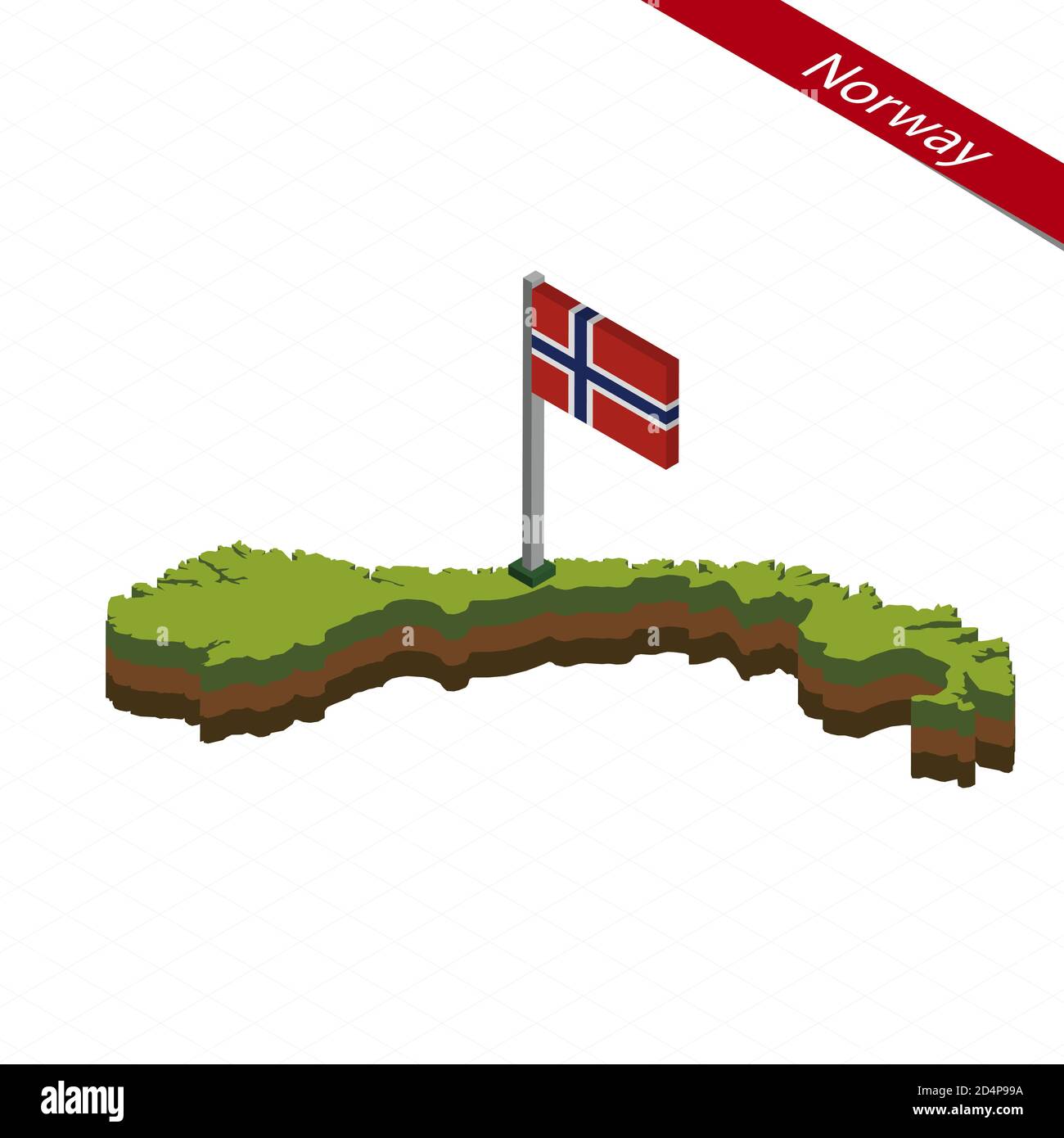 Isometric map and flag of Norway. 3D isometric shape of Norway. Vector ...