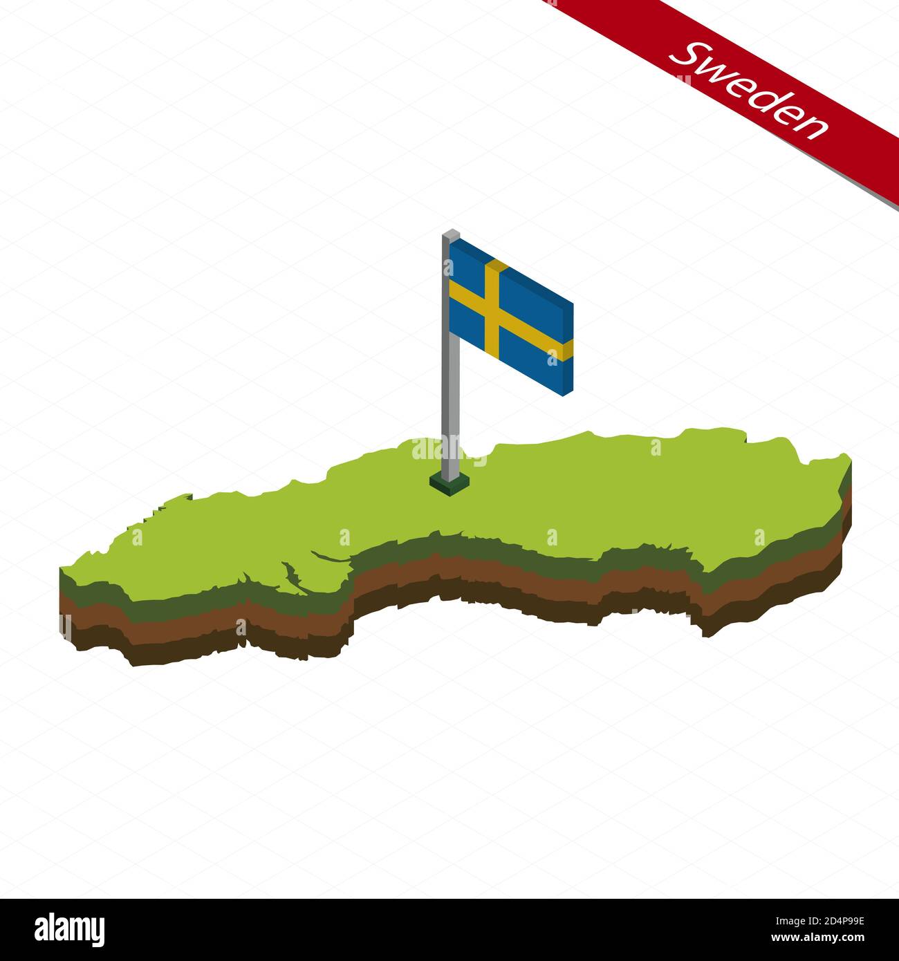 Isometric map and flag of Sweden. 3D isometric shape of Sweden. Vector ...