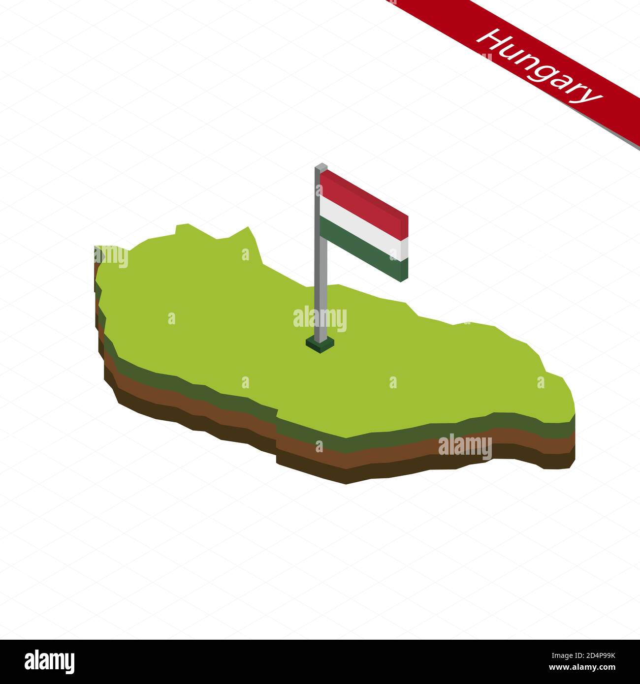 Isometric map and flag of Hungary. 3D isometric shape of Hungary ...