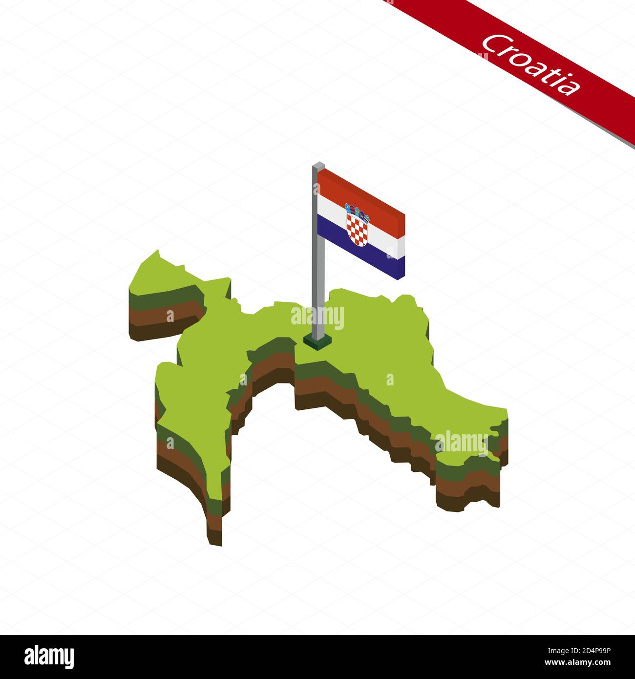 Isometric map and flag of Croatia. 3D isometric shape of Croatia ...