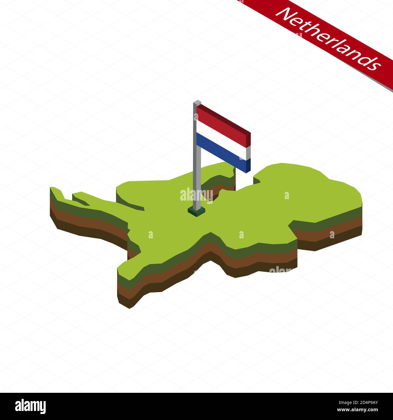 Isometric map and flag of Netherlands. 3D isometric shape of ...