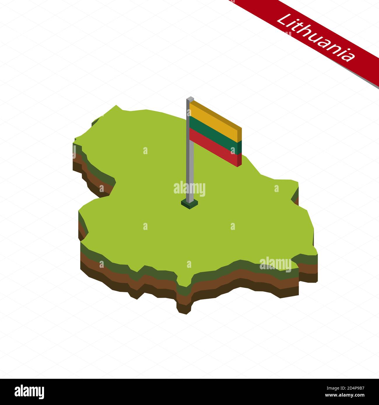 Isometric map and flag of Lithuania. 3D isometric shape of Lithuania ...