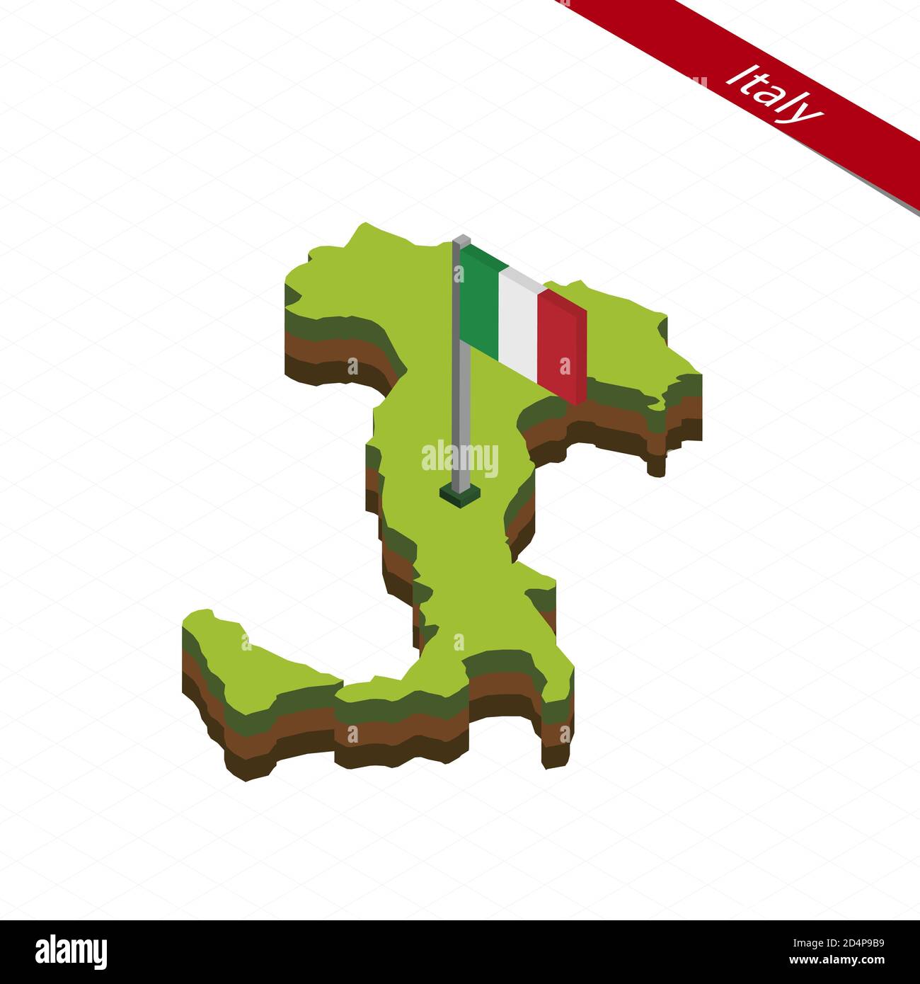 Isometric map and flag of Italy. 3D isometric shape of Italy. Vector ...