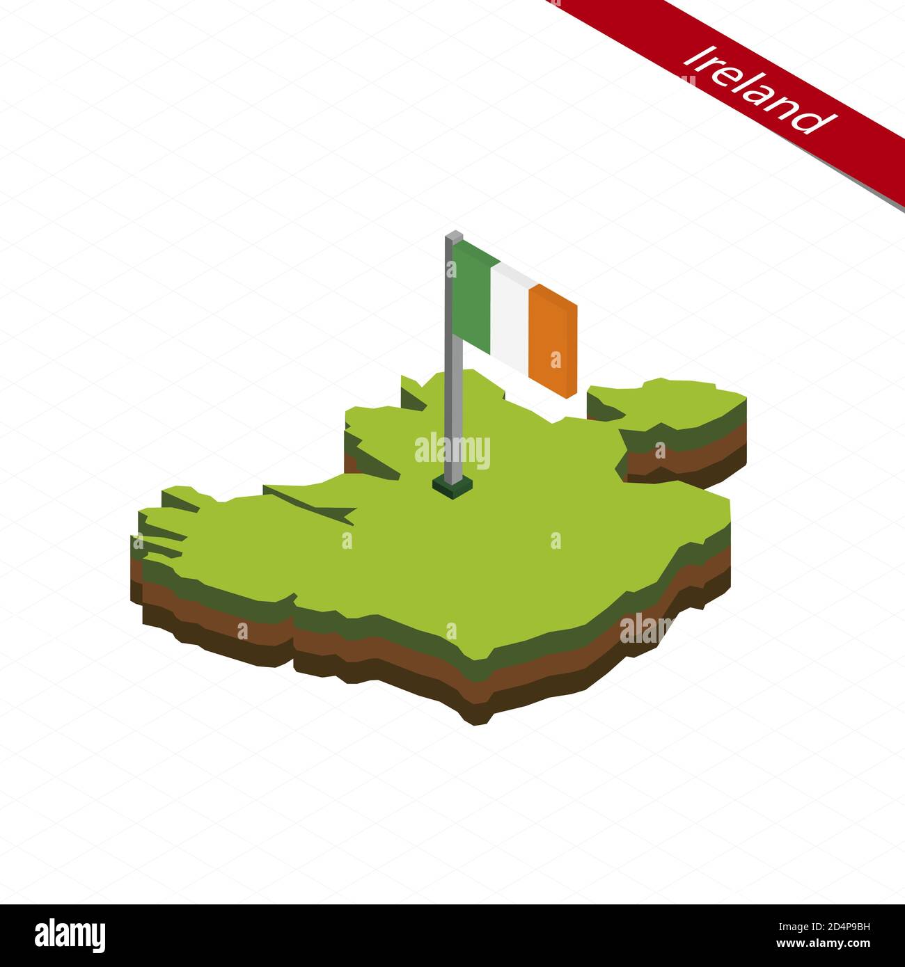 Isometric map and flag of Ireland. 3D isometric shape of Ireland ...