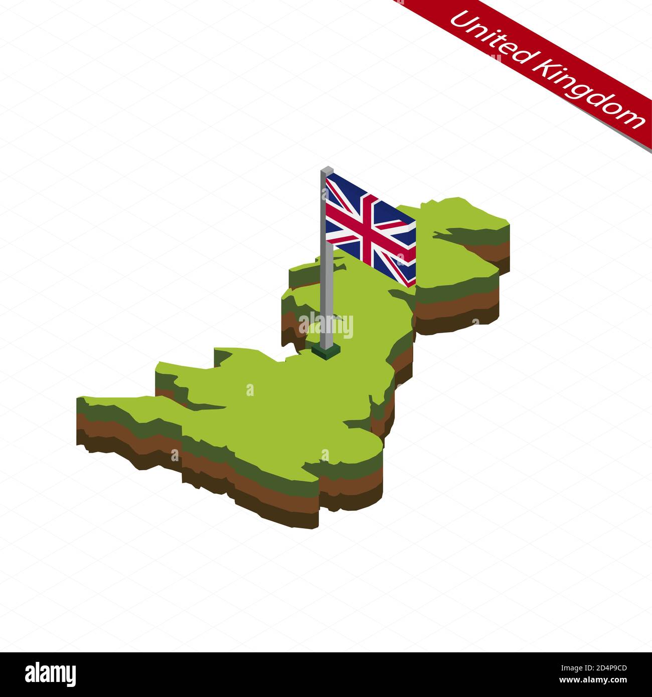 Isometric map and flag of United Kingdom. 3D isometric shape of United ...