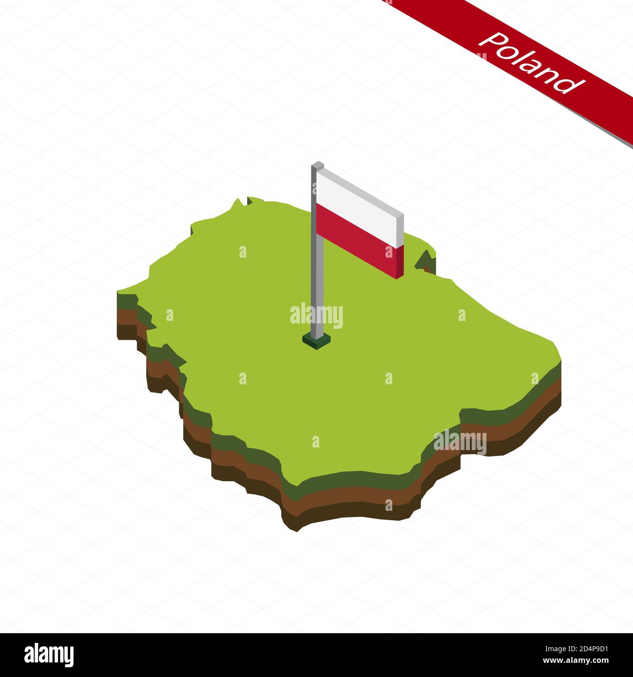 Isometric map and flag of Poland. 3D isometric shape of Poland. Vector ...