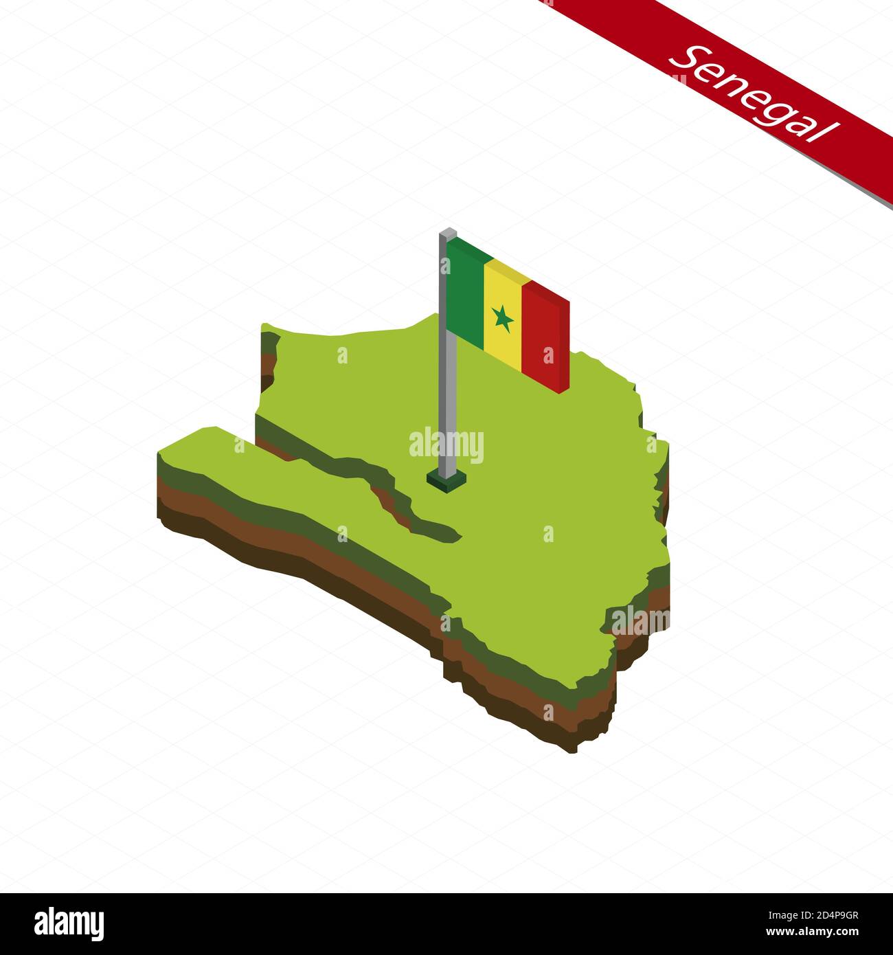 Isometric map and flag of Senegal. 3D isometric shape of Senegal. Vector Illustration Stock ...