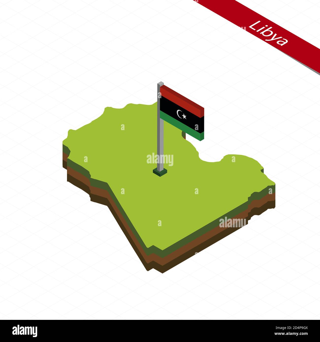 Isometric map and flag of Libya. 3D isometric shape of Libya. Vector ...