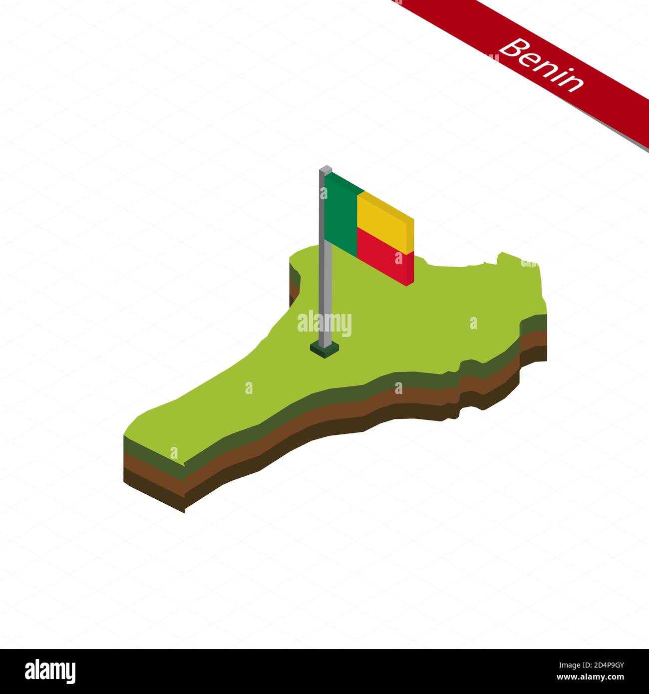 Isometric map and flag of Benin. 3D isometric shape of Benin. Vector ...