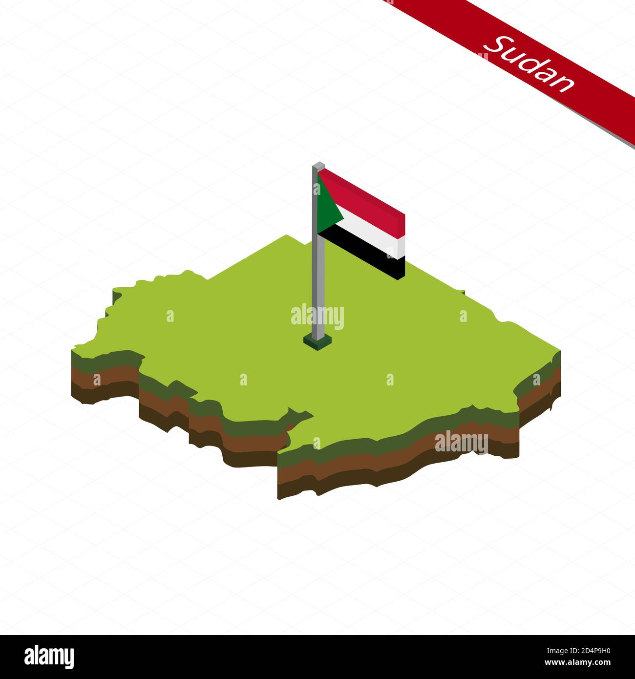Isometric map and flag of Sudan. 3D isometric shape of Sudan. Vector ...