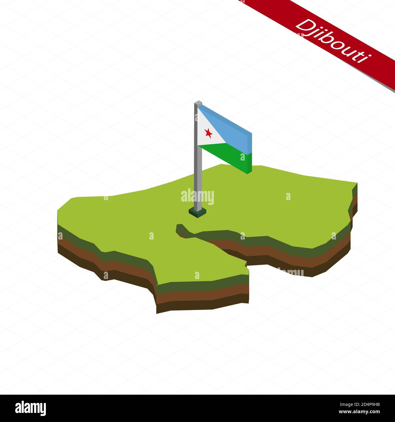 Isometric map and flag of Djibouti. 3D isometric shape of Djibouti. Vector Illustration Stock ...