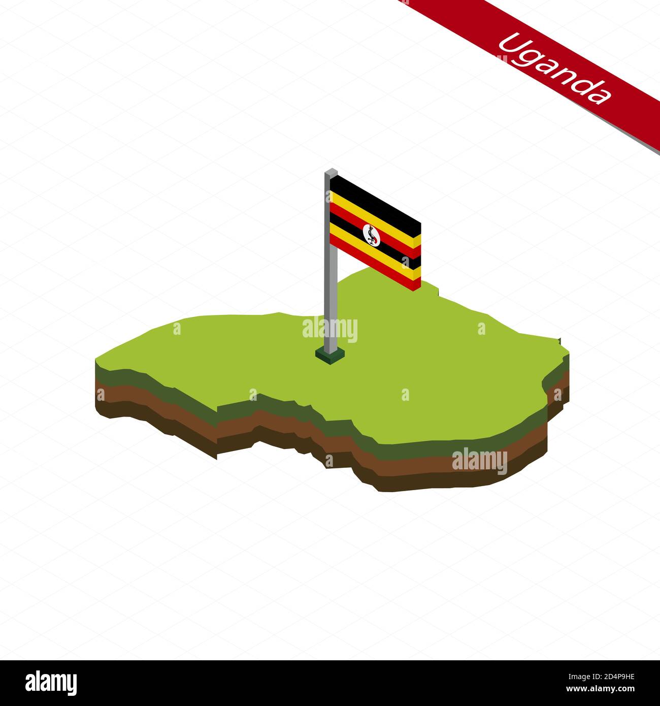 Isometric map and flag of Uganda. 3D isometric shape of Uganda. Vector ...
