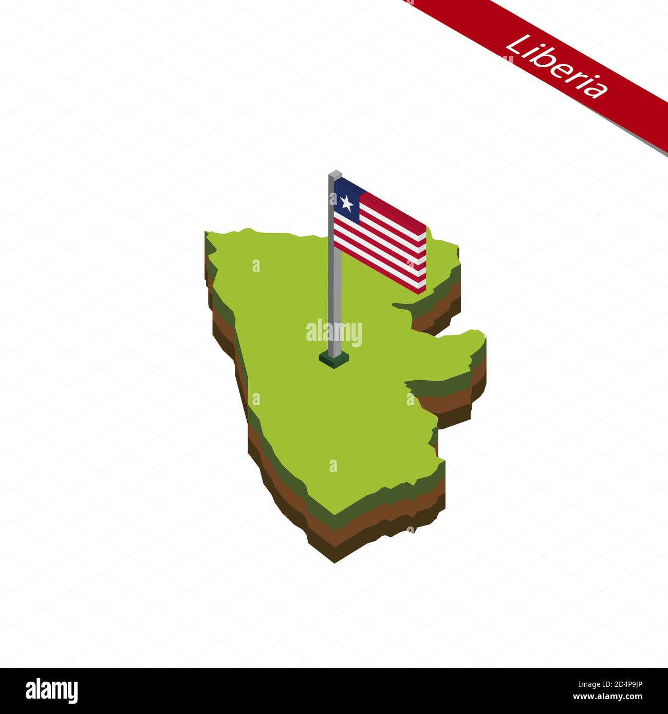 Isometric map and flag of Liberia. 3D isometric shape of Liberia ...