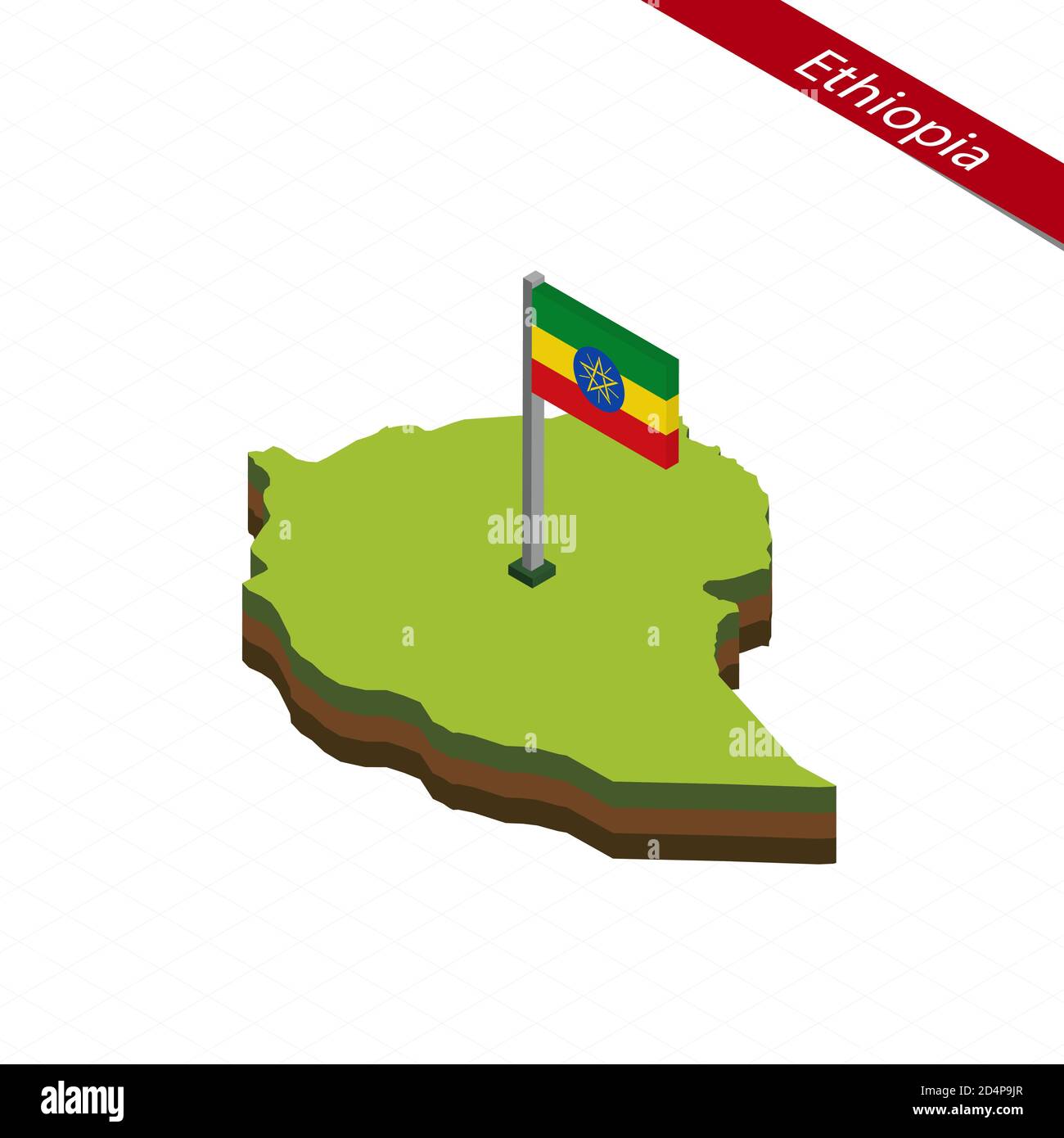 Isometric map and flag of Ethiopia. 3D isometric shape of Ethiopia ...