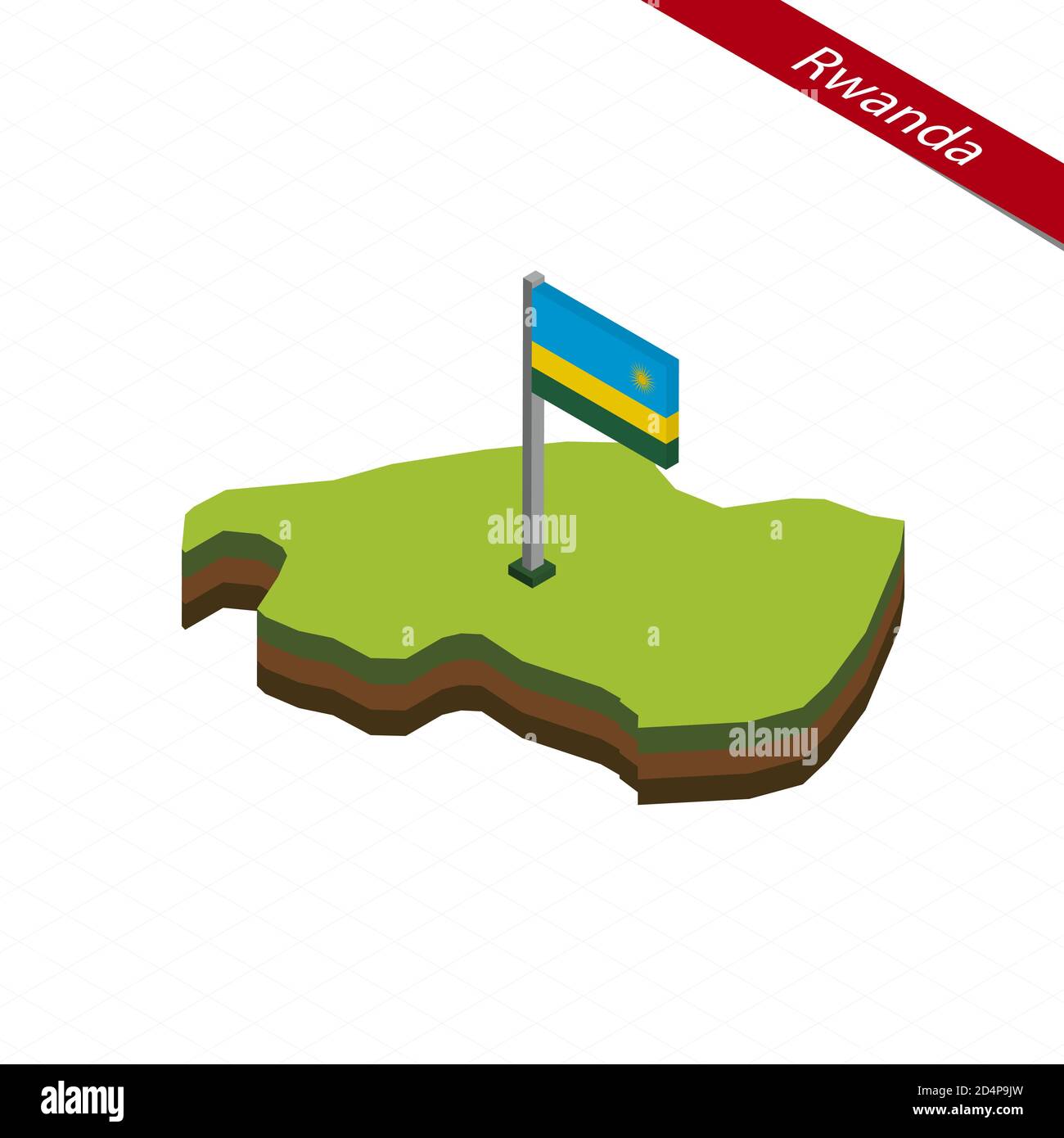 Isometric map and flag of Rwanda. 3D isometric shape of Rwanda. Vector ...