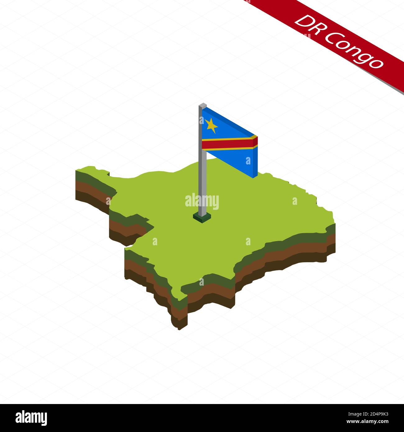 Isometric map and flag of DR Congo. 3D isometric shape of Democratic ...
