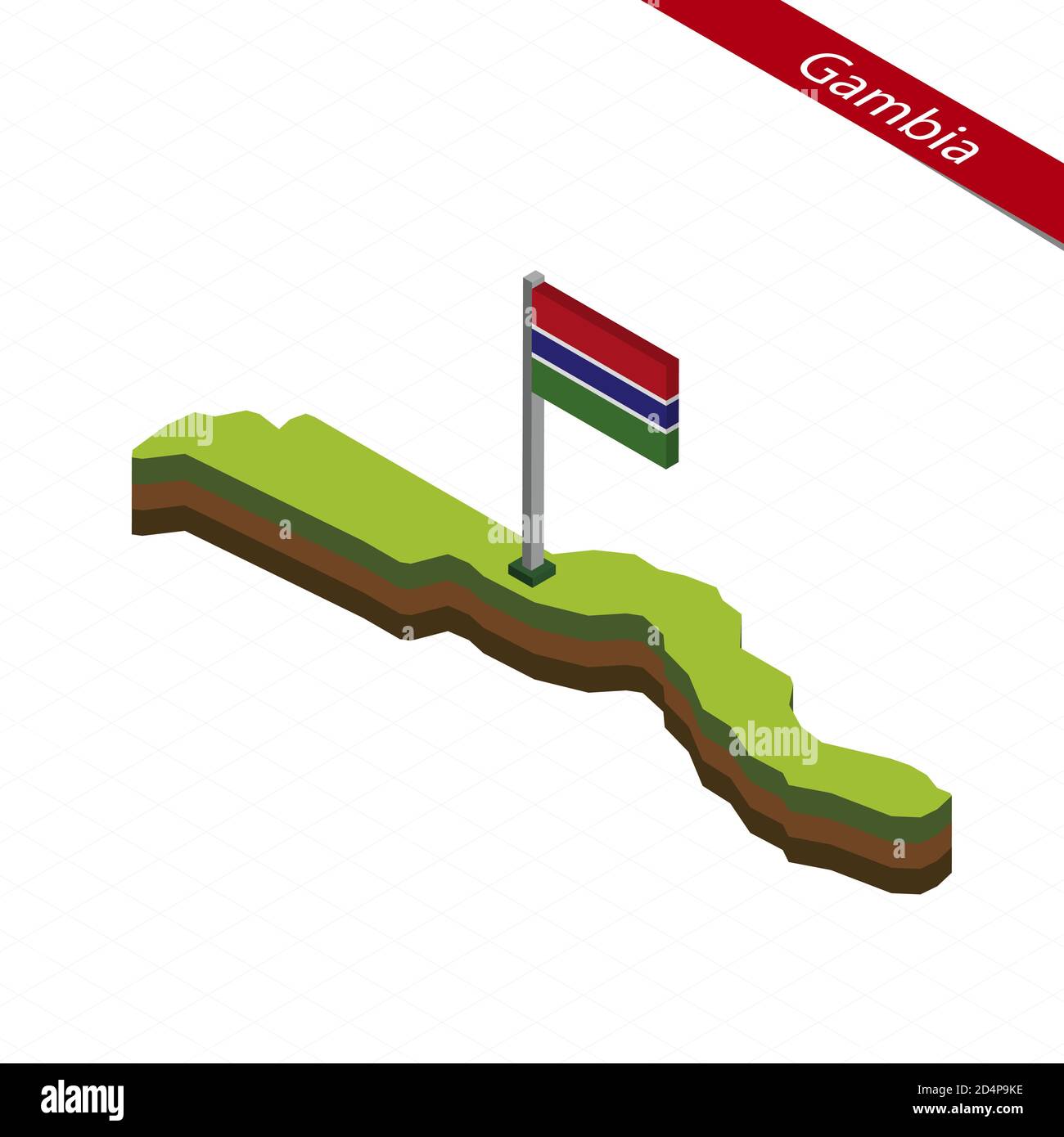 Isometric map and flag of Gambia. 3D isometric shape of Gambia. Vector ...