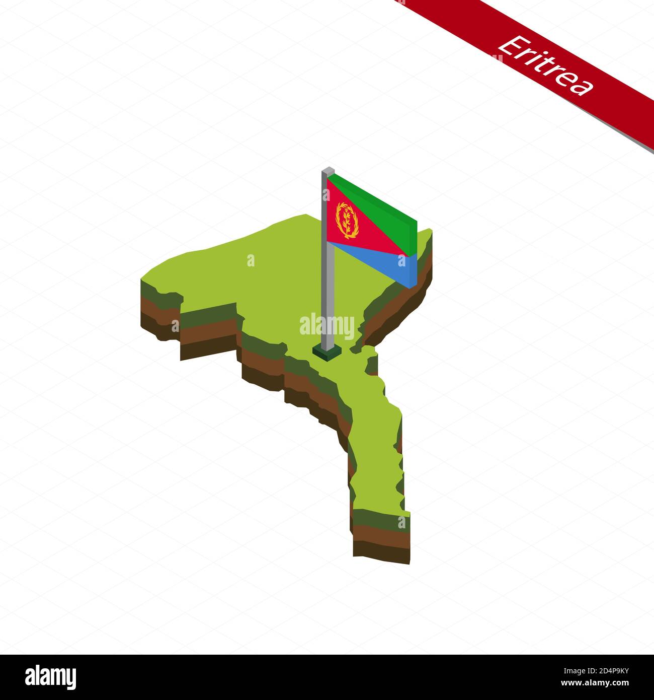 Isometric map and flag of Eritrea. 3D isometric shape of Eritrea. Vector Illustration Stock ...