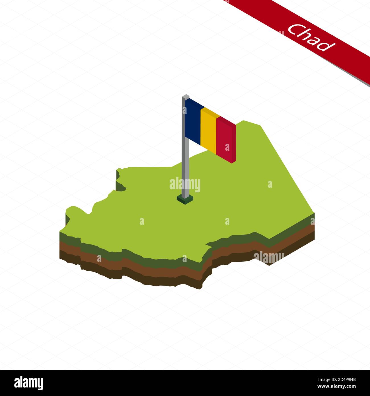 Isometric map and flag of Chad. 3D isometric shape of Chad. Vector ...